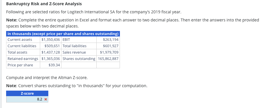 Bankruptcy Risk and Z-Score Analysis Following are | Chegg.com