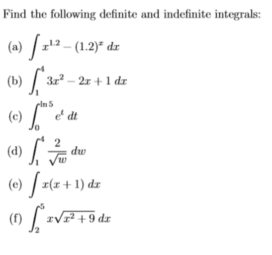 Solved Find the following definite and indefinite | Chegg.com