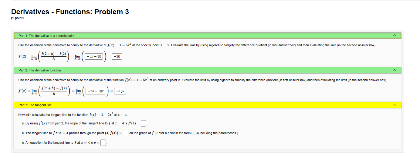 Solved Derivatives - Functions: Problem 3 (1 point) Part 1: | Chegg.com