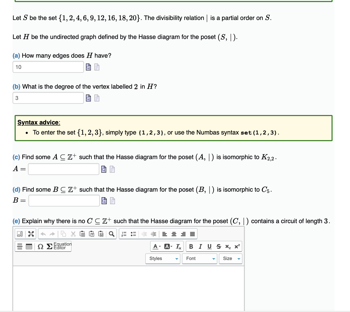 Solved Let S be the set {1,2,4,6,9,12,16,18,20} . The | Chegg.com