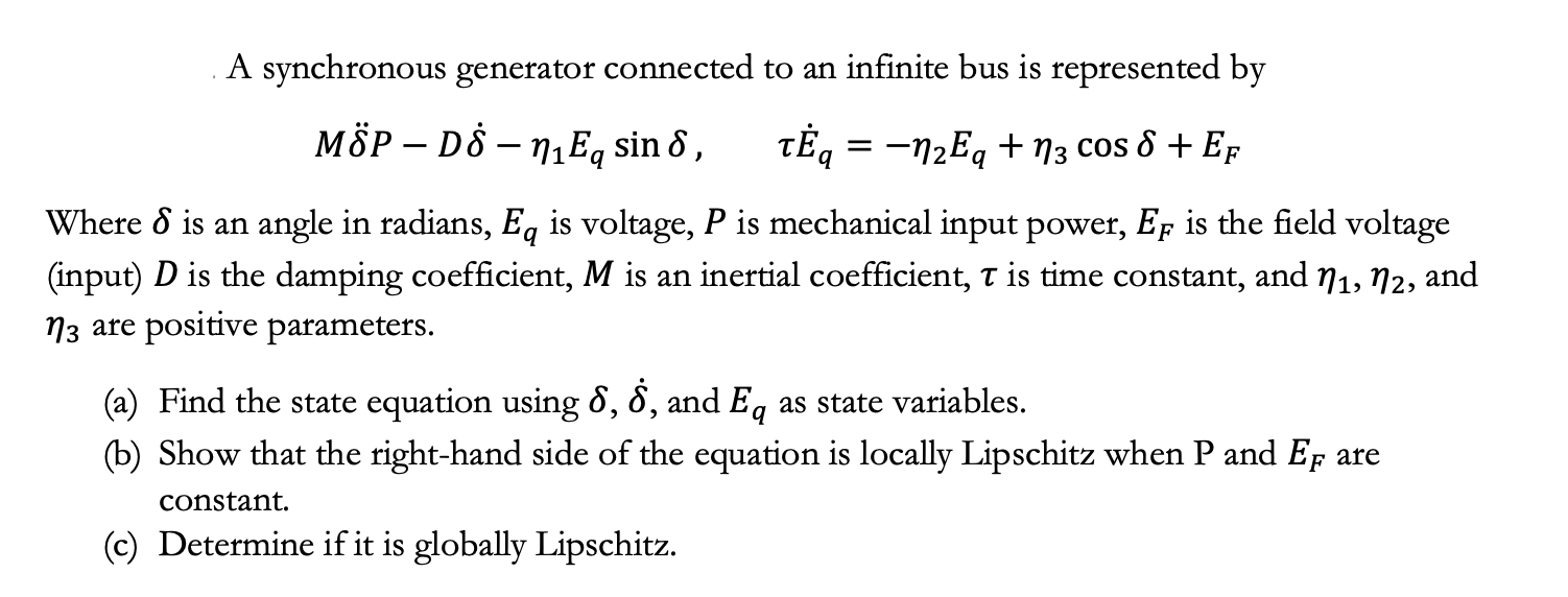 Solved A synchronous generator connected to an infinite bus | Chegg.com