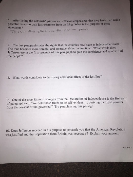 Solved 6. After listing the colonists' grievances, Jefferson | Chegg.com