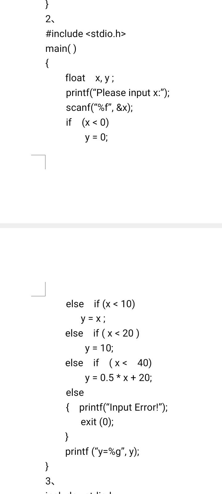 Solved 2、 \#include main () \{ float x,y; | Chegg.com