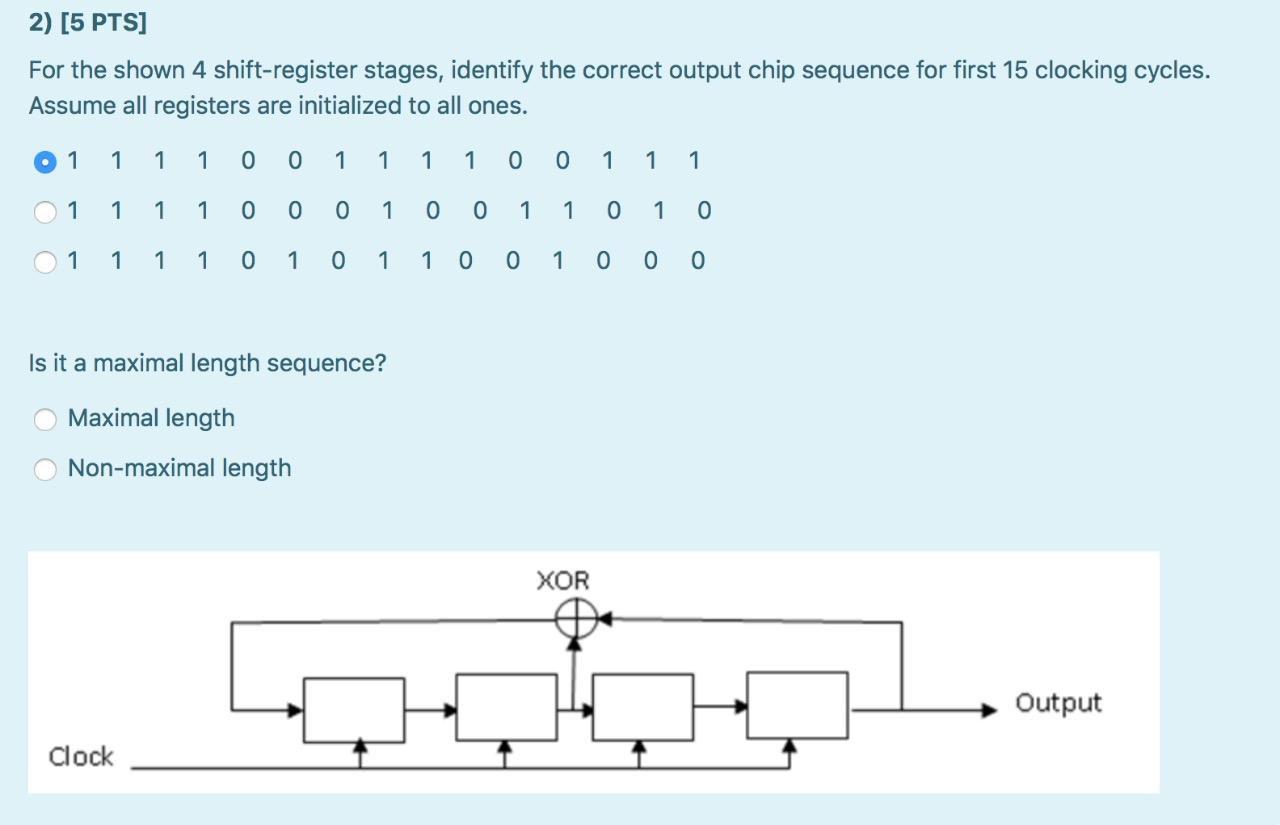 Solved 2) [5 PTS] For the shown 4 shift-register stages, | Chegg.com