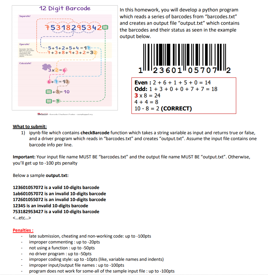 12 Digit Barcode Separate! In this homework, you will | Chegg.com
