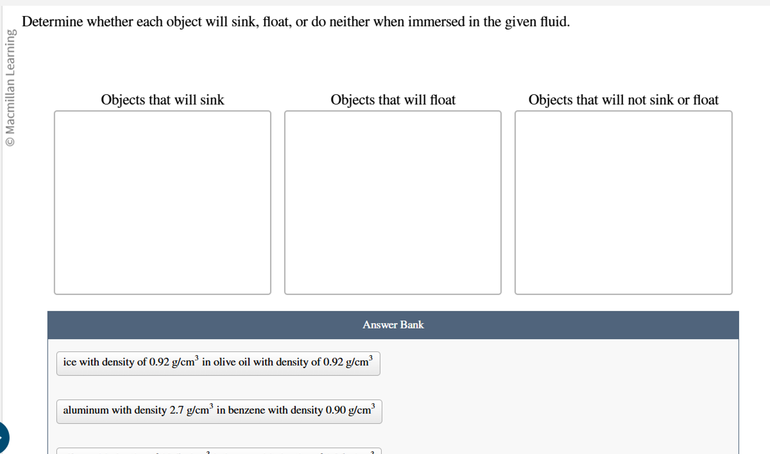 Solved Determine whether each object will sink, float, or do | Chegg.com