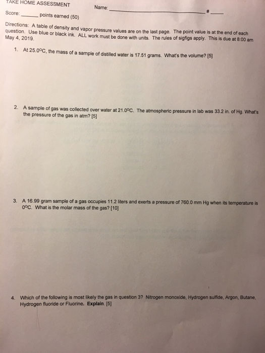 Solved TAKE HOME ASSESSMENT Score: points earned (50) | Chegg.com