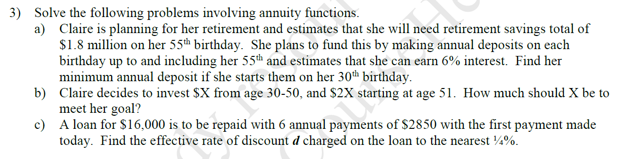 Solved 3) Solve the following problems involving annuity | Chegg.com