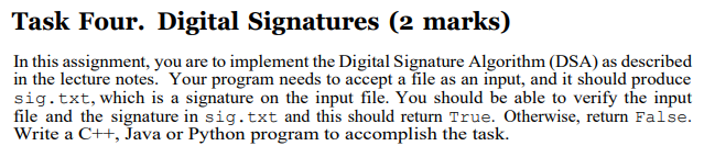 Solved Task Four. Digital Signatures (2 marks) In this | Chegg.com