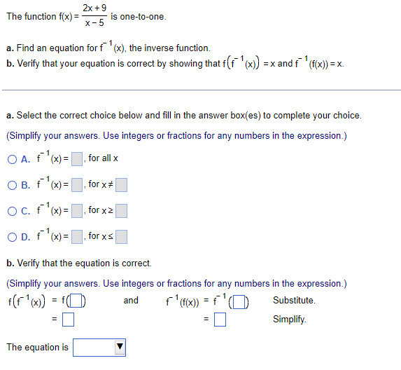 Solved The function f(x)=2x+9x-5 ﻿is one-to-one.a. ﻿Find an | Chegg.com