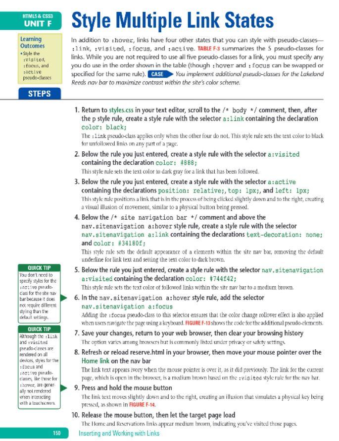 HTML5 & CSS3 UNIT F Style Multiple Link States | Chegg.com