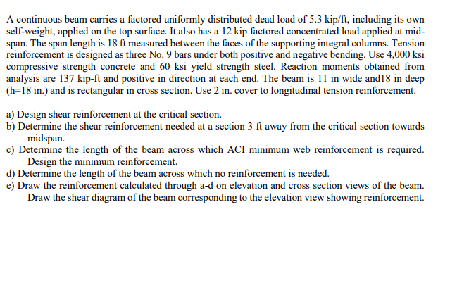 Solved A continuous beam carries a factored uniformly | Chegg.com