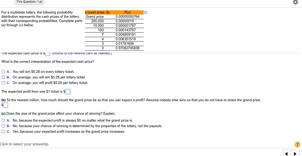 Solved For a multistate lottery, the following probability | Chegg.com
