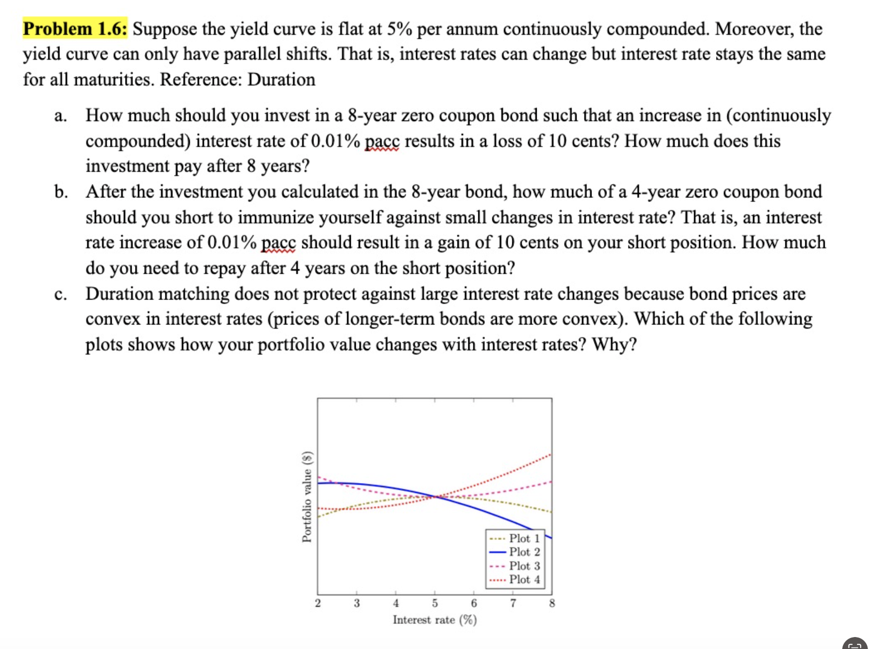 Solved Problem 1.6: Suppose the yield curve is flat at 5% | Chegg.com