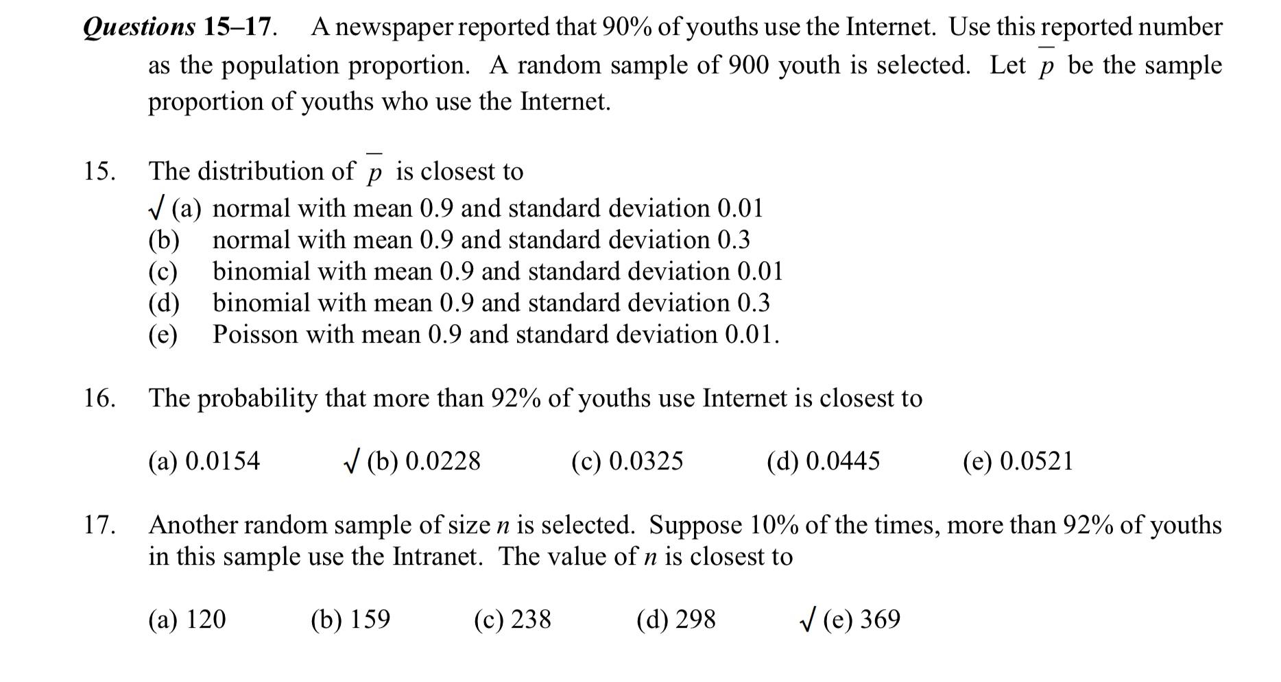 Solved Questions 15-17. A newspaper reported that 90% of | Chegg.com