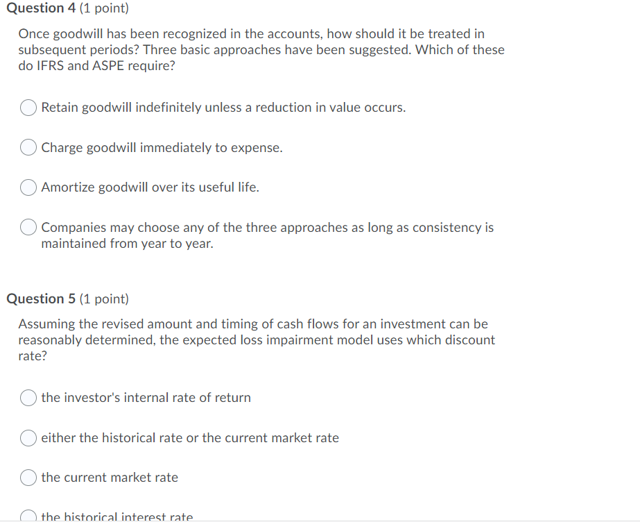 Solved Question 4 (1 point) Once goodwill has been | Chegg.com