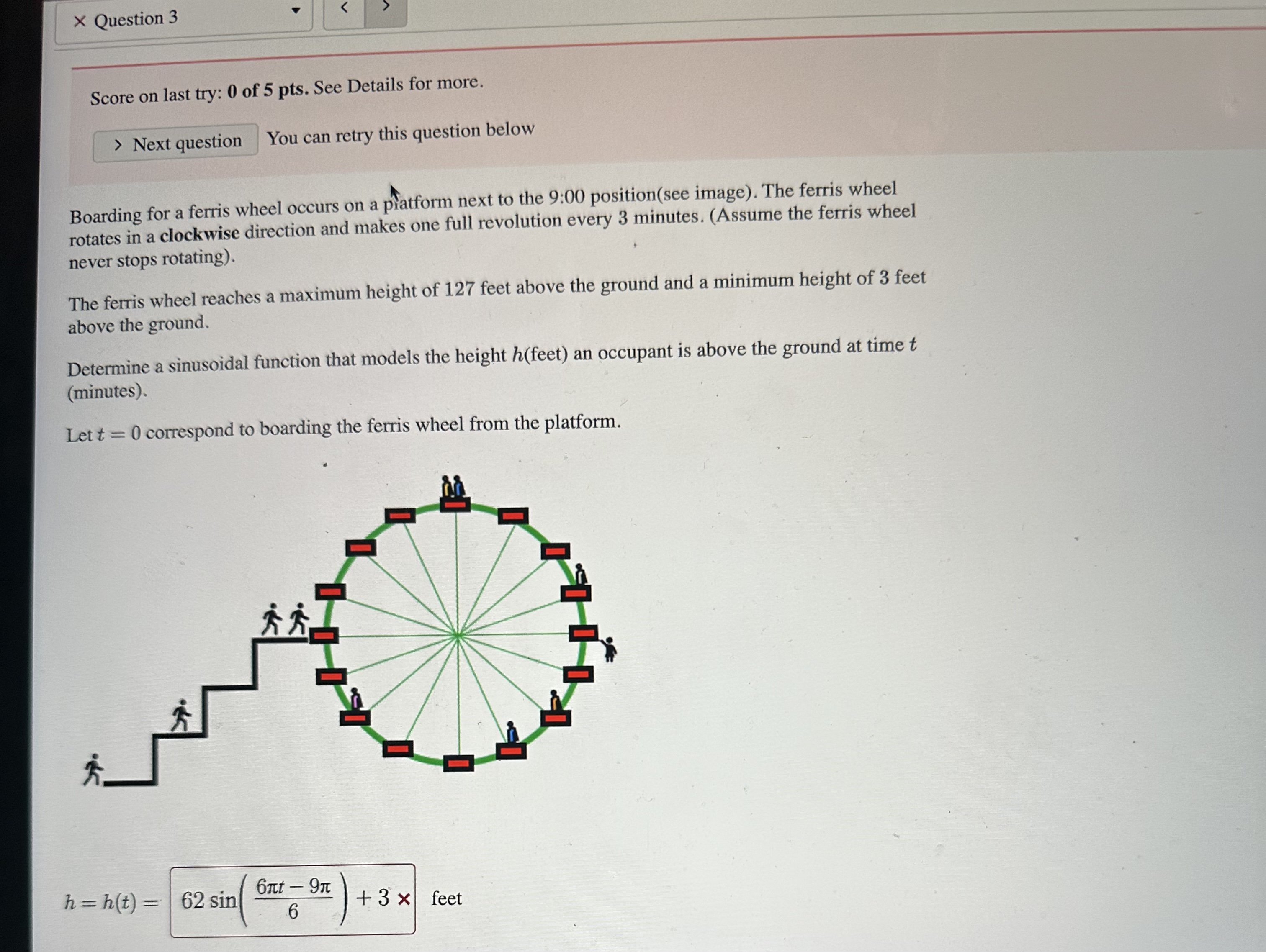 Solved Boarding for a ferris wheel occurs on a platform next | Chegg.com