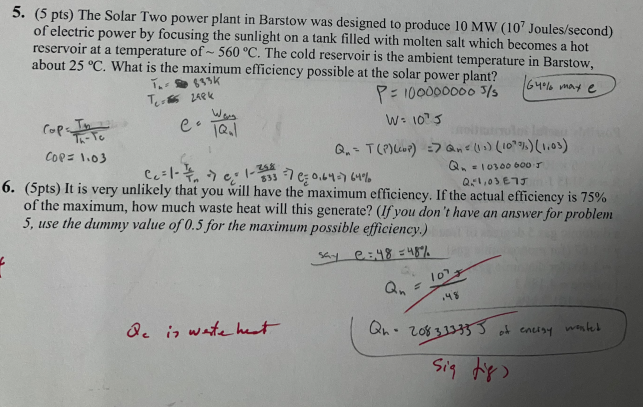 Solved 5. (5 pts) The Solar Two power plant in Barstow was | Chegg.com