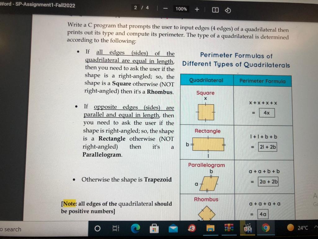 Solved Word - SP-Assignment1-Fall2022 2 / 4 100% + Write a C | Chegg.com