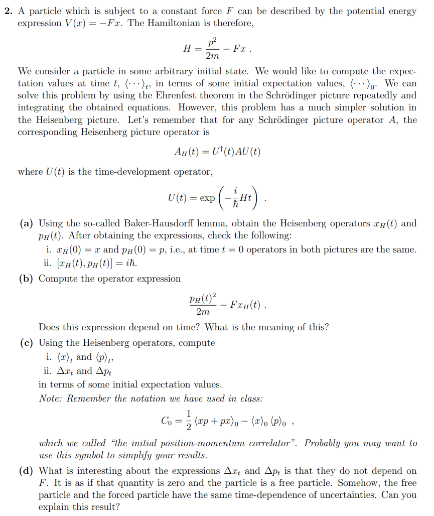 Solved 2. A particle which is subject to a constant force F | Chegg.com