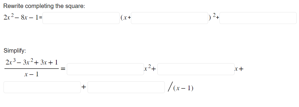 Solved Rewrite completing the square: 2x2−8x−1= (x+)2+ | Chegg.com
