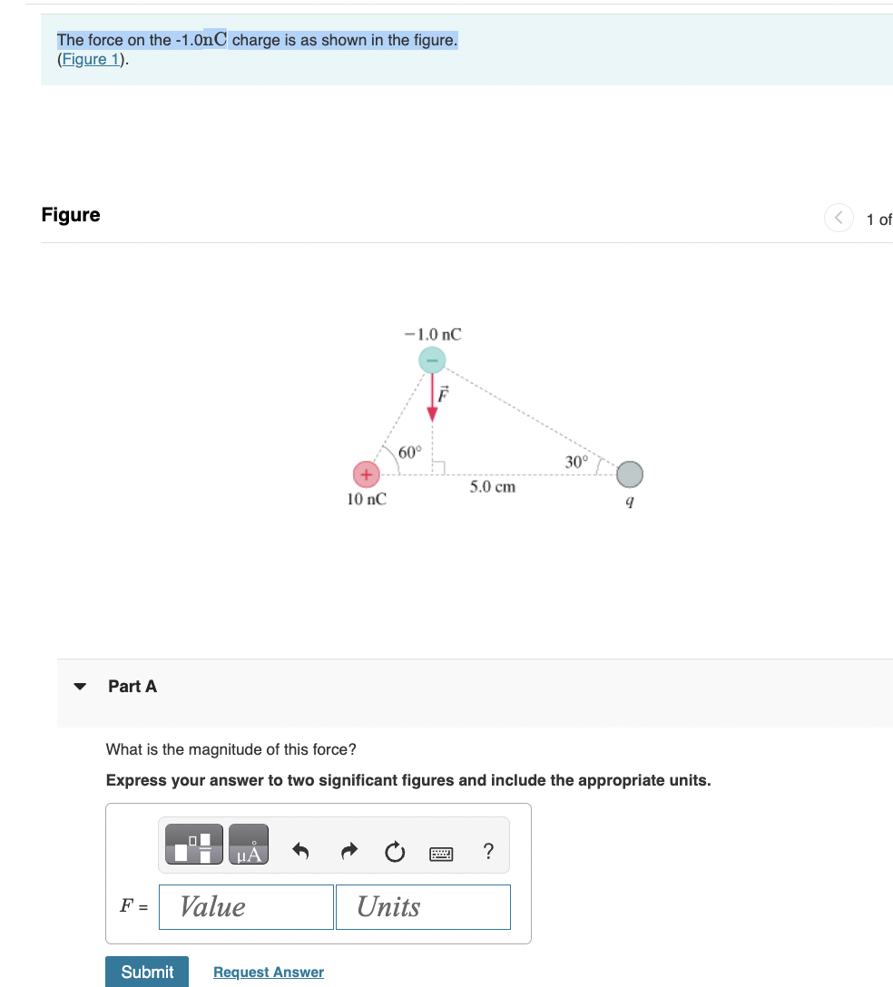 Solved The force on the -1.0nC ﻿charge is as shown in the | Chegg.com