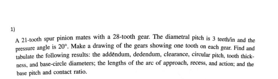 Solved 1) A 21-tooth spur pinion mates with a 28-tooth gear. | Chegg.com