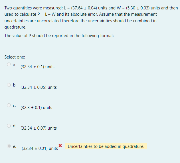 Solved Two quantities were measured: L=(37.64±0.04) units | Chegg.com