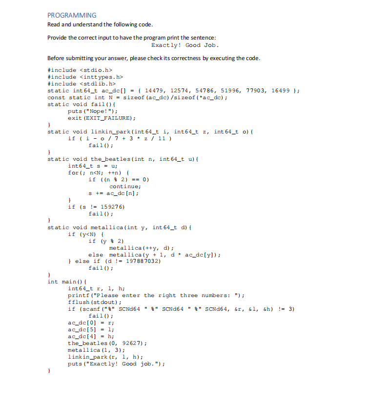 Solved PROGRAMMING Read and understand the following code. | Chegg.com