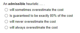 Solved An admissible heuristic will sometimes overestimate | Chegg.com