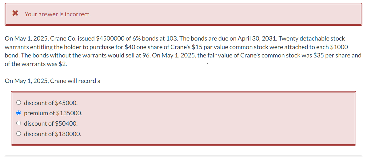 Solved On May 1, 2025, Crane Co. issued $4500000 of 6% bonds | Chegg.com