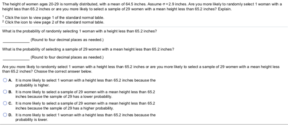 Solved The height of women ages 20-29 is normally | Chegg.com