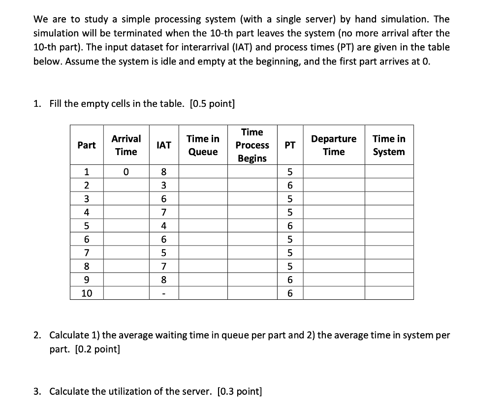Solved We are to study a simple processing system (with a | Chegg.com