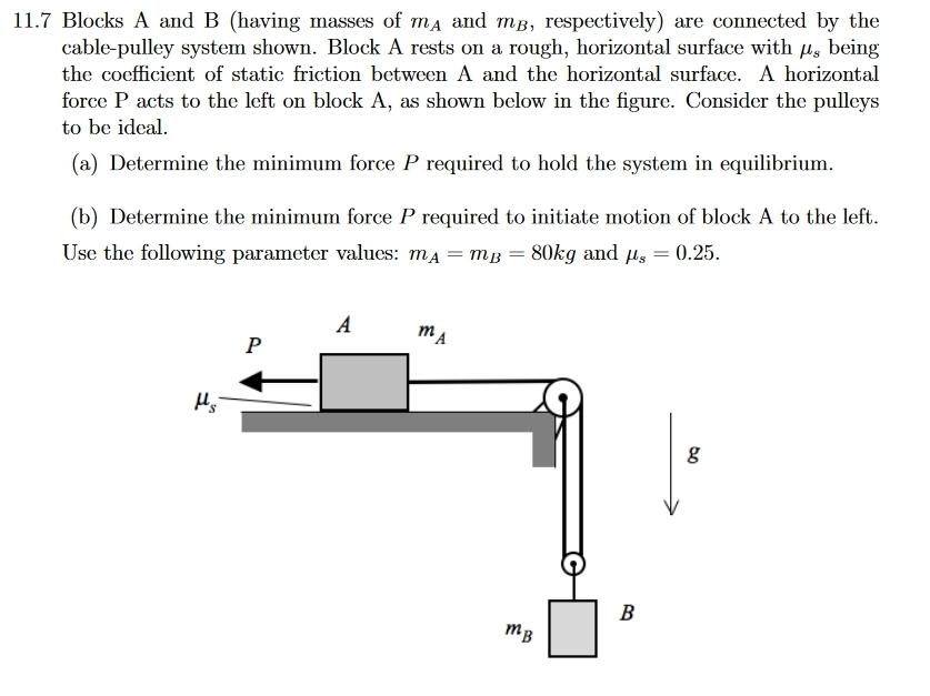 Solved 1.7 Blocks A and B (having masses of mA and mB, | Chegg.com