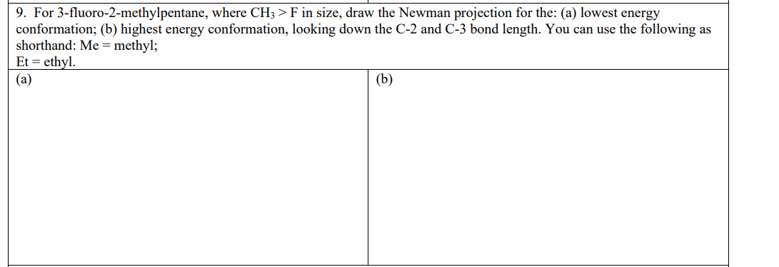 Solved 9. For 3-fluoro-2-methylpentane, where CH3>F in size, | Chegg.com