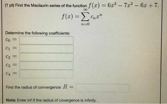 Solved (1 pt) Find the Maclaurin series of the function f | Chegg.com