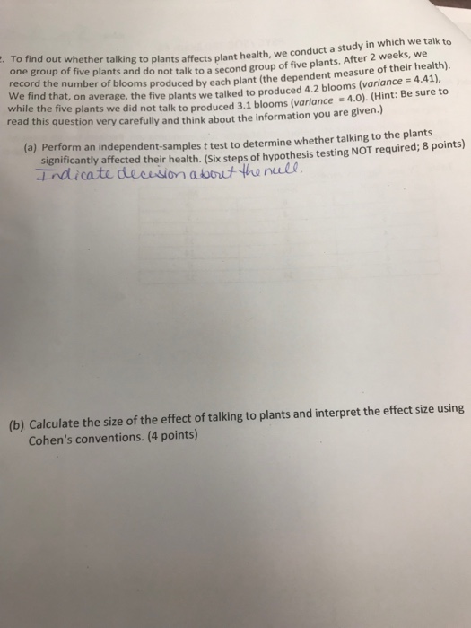 Solved To find out whether talking to plants affects plant | Chegg.com