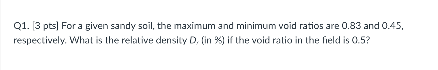 Solved Q1. [3 pts] For a given sandy soil, the maximum and | Chegg.com
