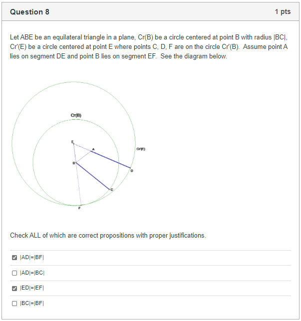 Solved Question 7 1 pts Consider three distinct points A, B, | Chegg.com