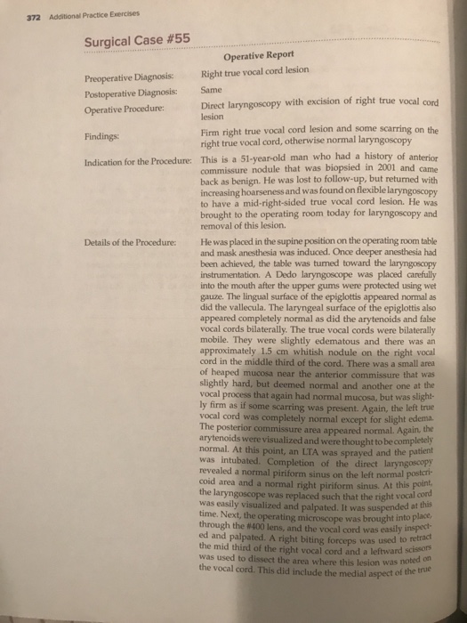 Solved 372 Additional Practice Exercises Surgical Case #55 | Chegg.com