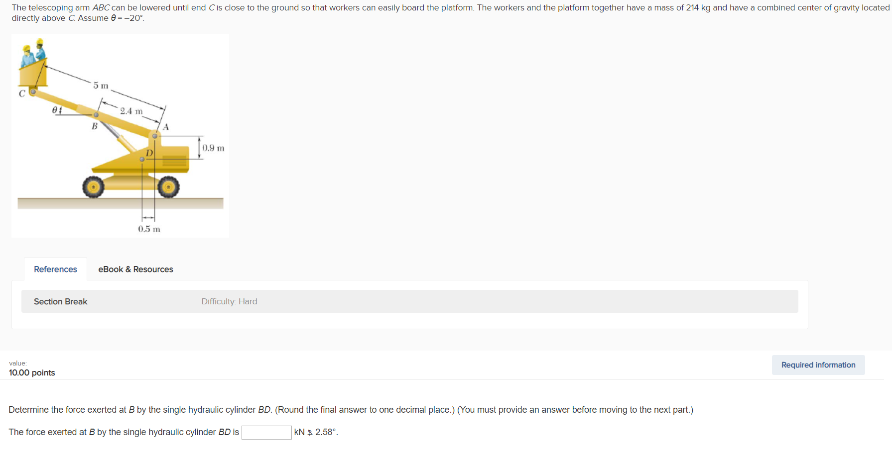 Solved The telescoping arm ABC can be lowered until end Cis | Chegg.com