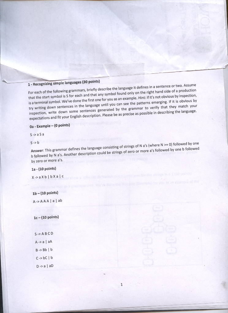 Solved 1-Recognizing simple languages (30 points) For each | Chegg.com