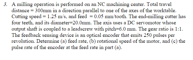 Solved 3. A milling operation is performed on an NC | Chegg.com