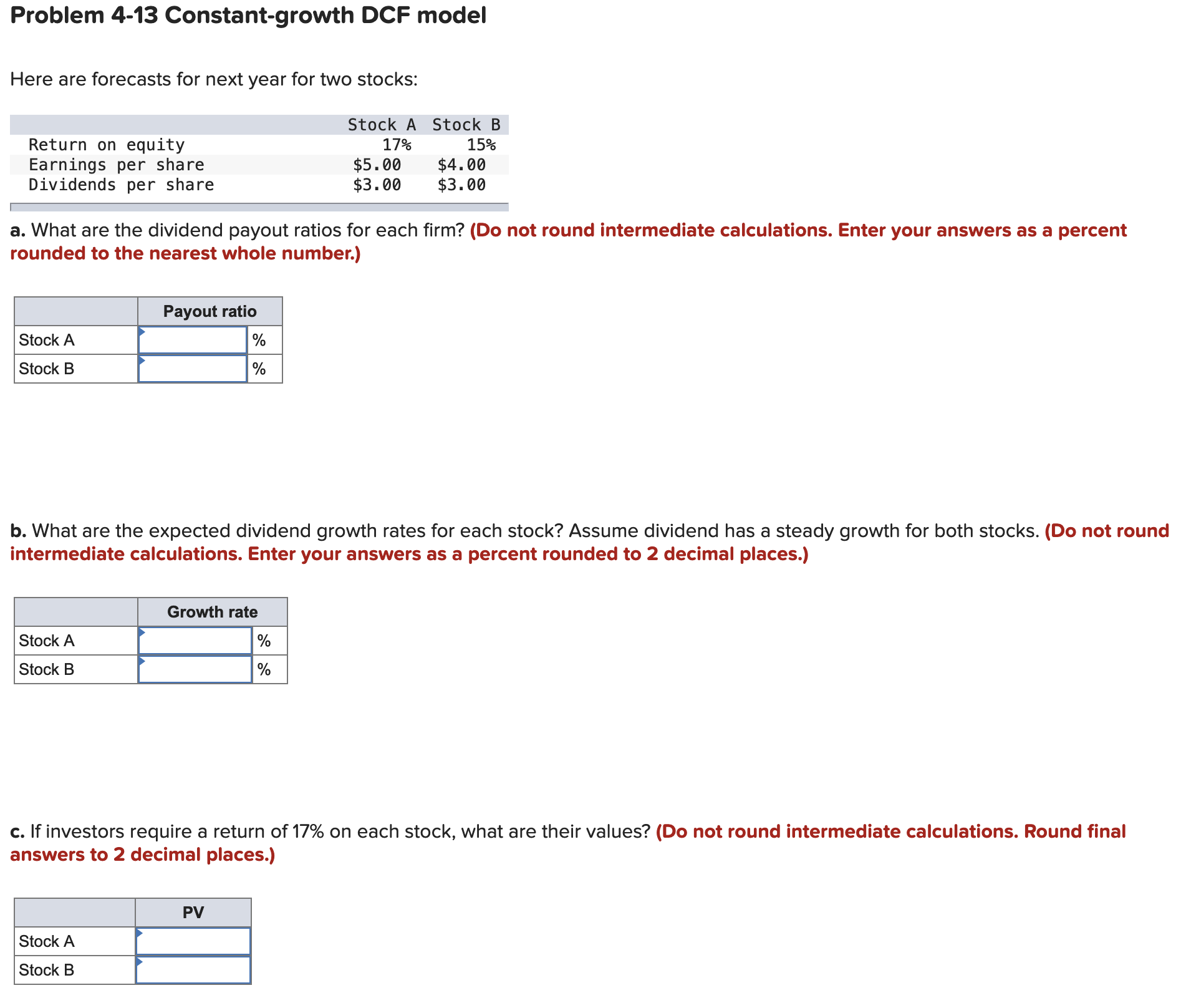 Solved Problem 4-13 Constant-growth DCF model Here are | Chegg.com