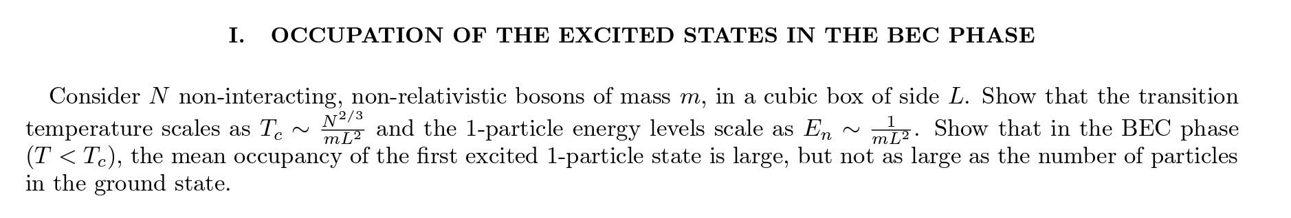 Solved I. OCCUPATION OF THE EXCITED STATES IN THE BEC PHASE | Chegg.com
