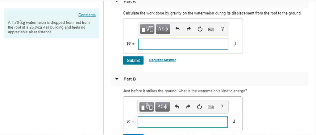 Solved Constants Calculate the work done by gravity on the | Chegg.com