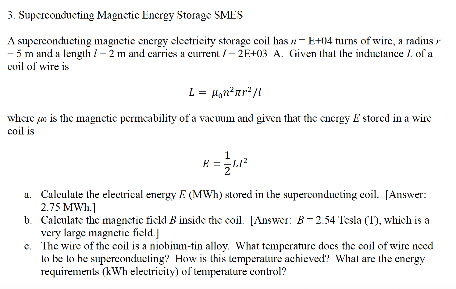 Solved Superconducting Magnetic Energy Storage SMESA | Chegg.com