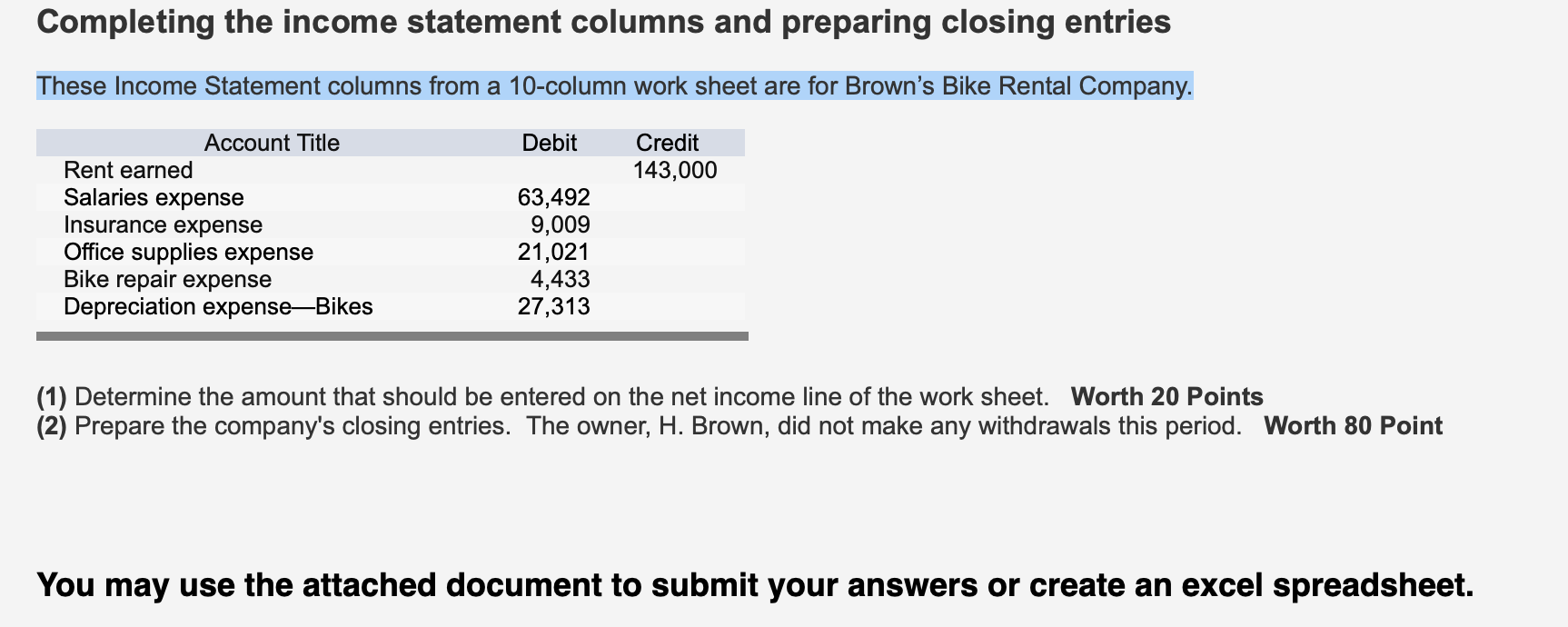 Solved Completing the income statement columns and preparing | Chegg.com