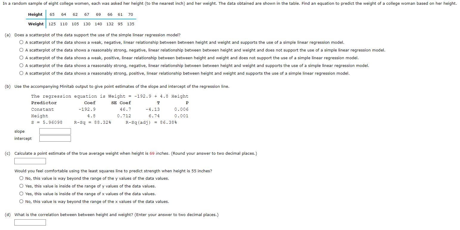 Solved (a) Does a scatterplot of the data support the use of | Chegg.com