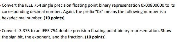 Solved Convert the IEEE 754 single precision floating point | Chegg.com